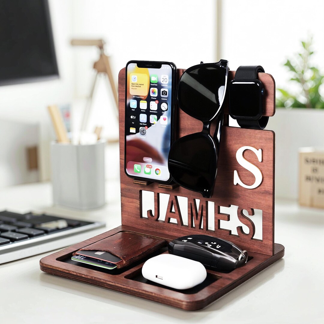 Personalized Docking Station Men, Gift for Men, Wooden Docking Station ...
