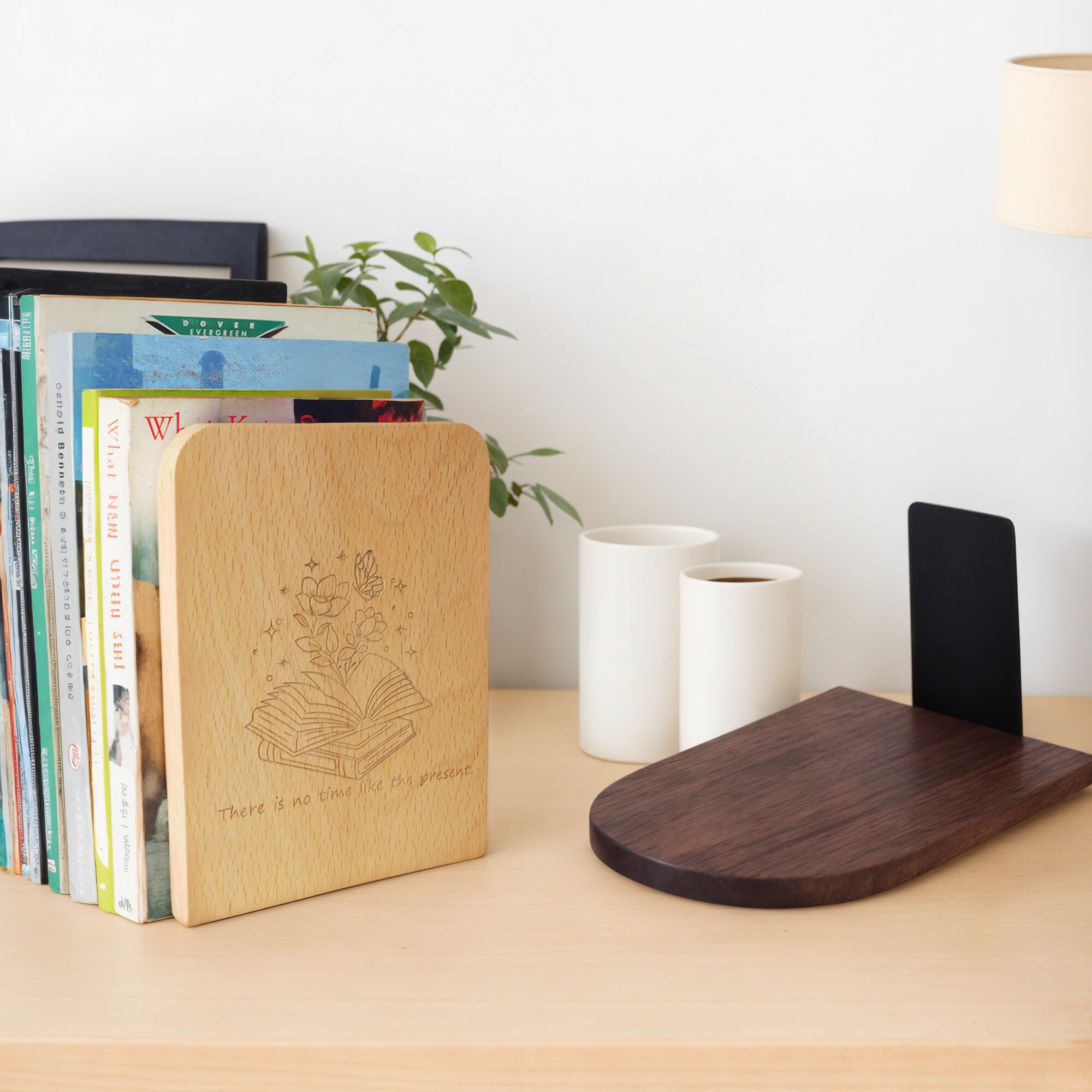 Personalized Wooden Bookends, Non-slip Bookends, Home Office Bookend ...