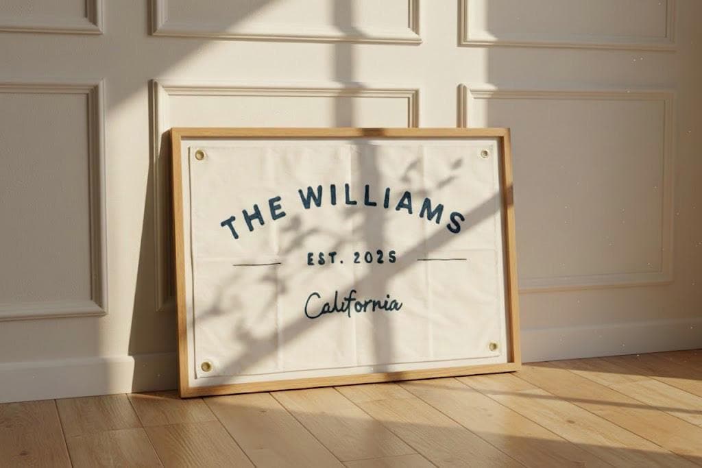 Custom Hand Embroidered Vintage Last Name Flag, Unique Wall Art Flag ...