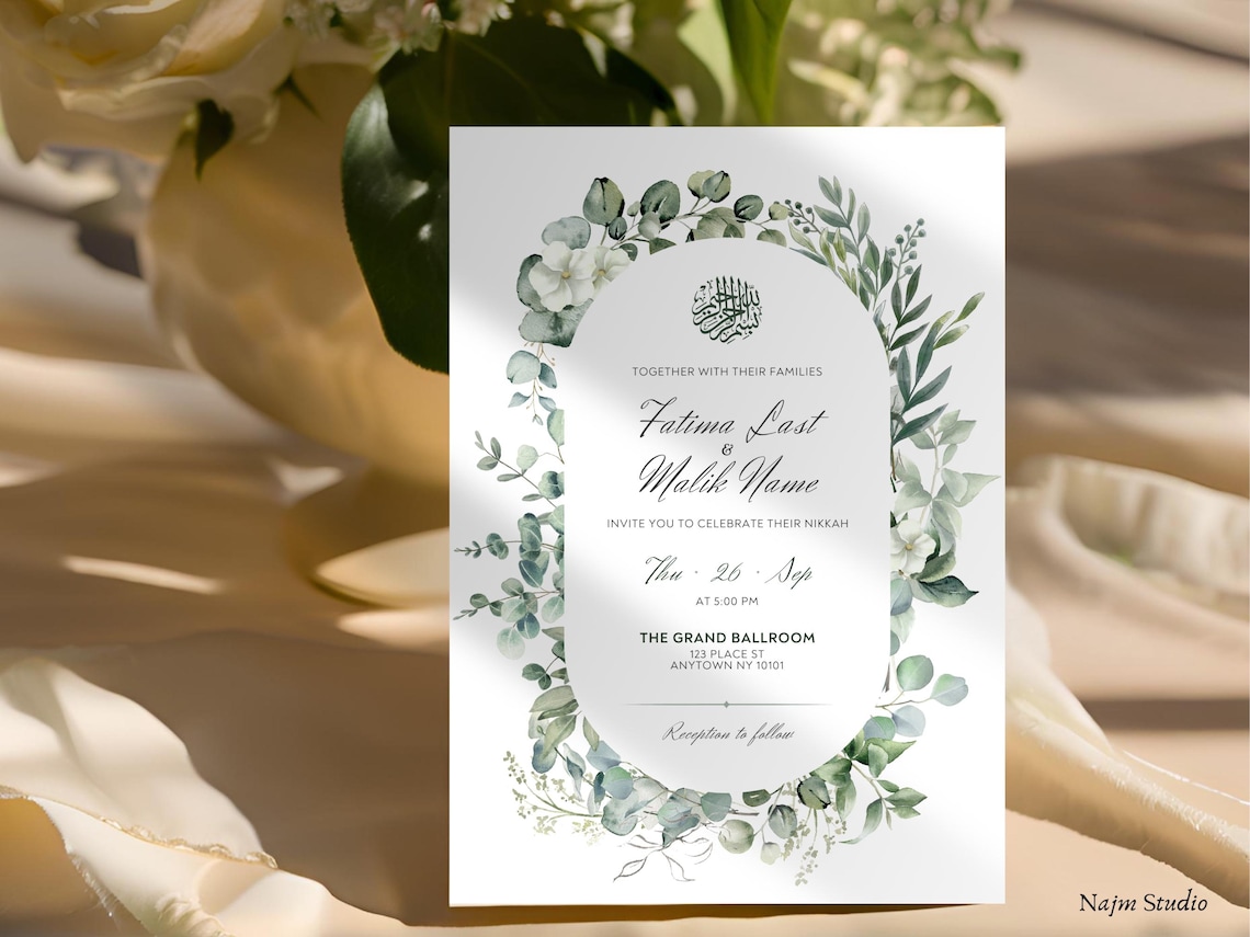 Nikkah Walima Invitation Template, Muslim Wedding Invitation Green ...