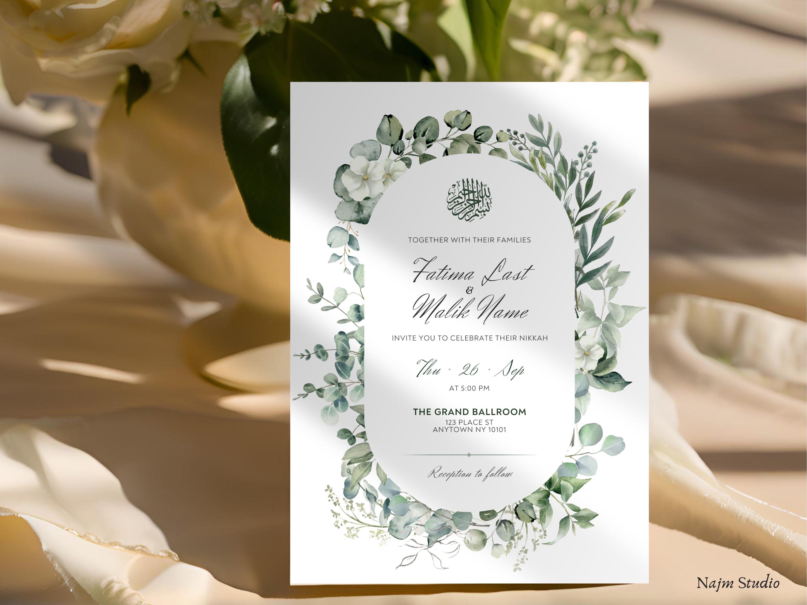 Nikkah Walima Invitation Template, Muslim Wedding Invitation Green ...