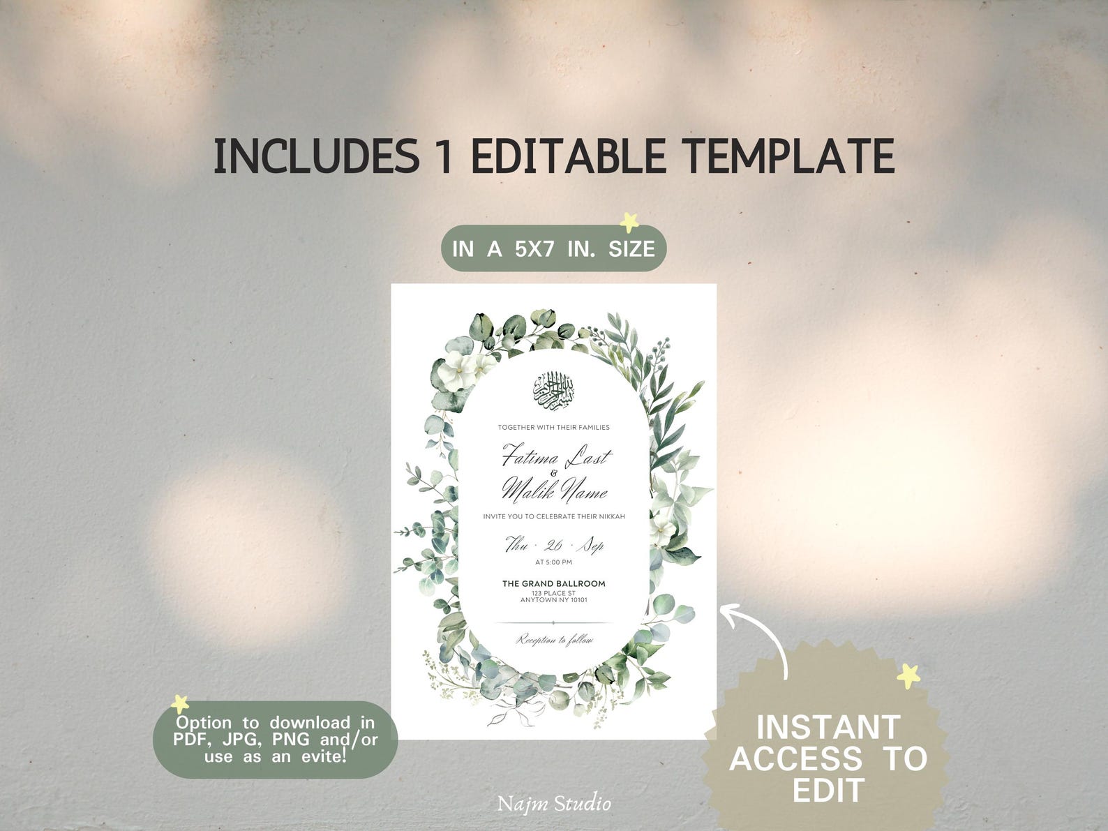 Nikkah Walima Invitation Template, Muslim Wedding Invitation Green ...