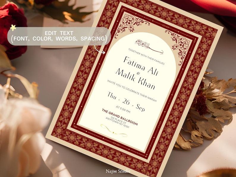 Editable Islamic Nikkah Invitation Template Muslim Wedding Reception ...