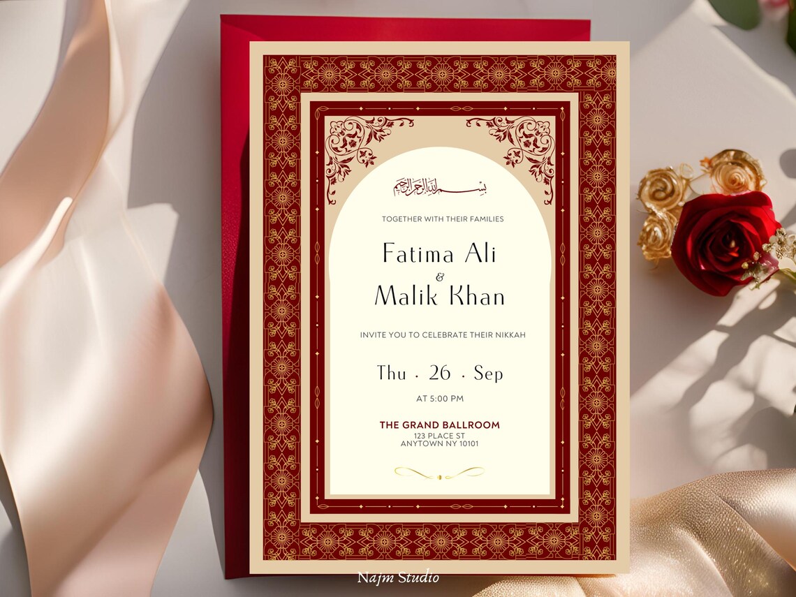 Editable Islamic Nikkah Invitation Template Muslim Wedding Reception ...