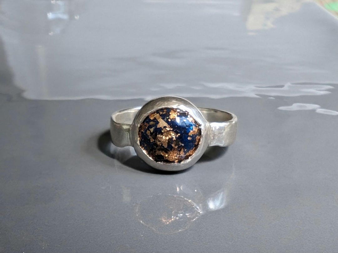 Epoxy Silver Ring, the World in Our Hands, Epoxy Resin, Blue and Gold ...