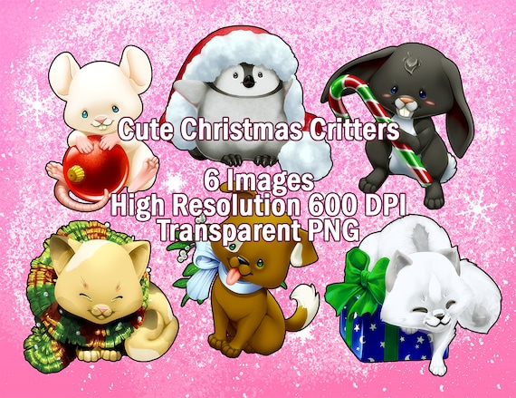 6 Christmas Critters Clip Art Cute Digital Clipart - Etsy