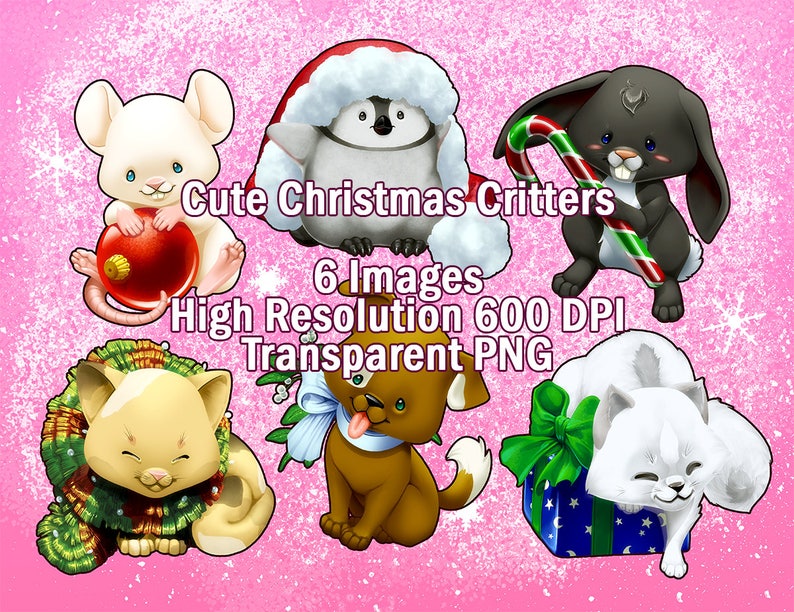 6 Christmas Critters Clip Art Cute Digital Clipart - Etsy