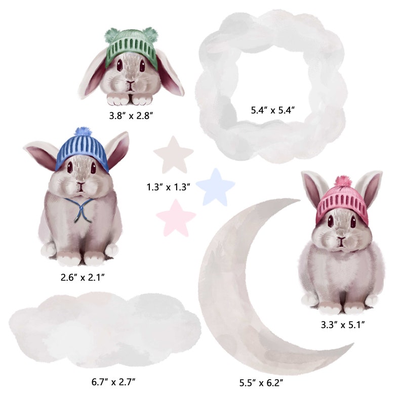 Bunny Clipart. Pastel Rabbit PNG Clipart. Clouds and Stars. Hand Drawn ...