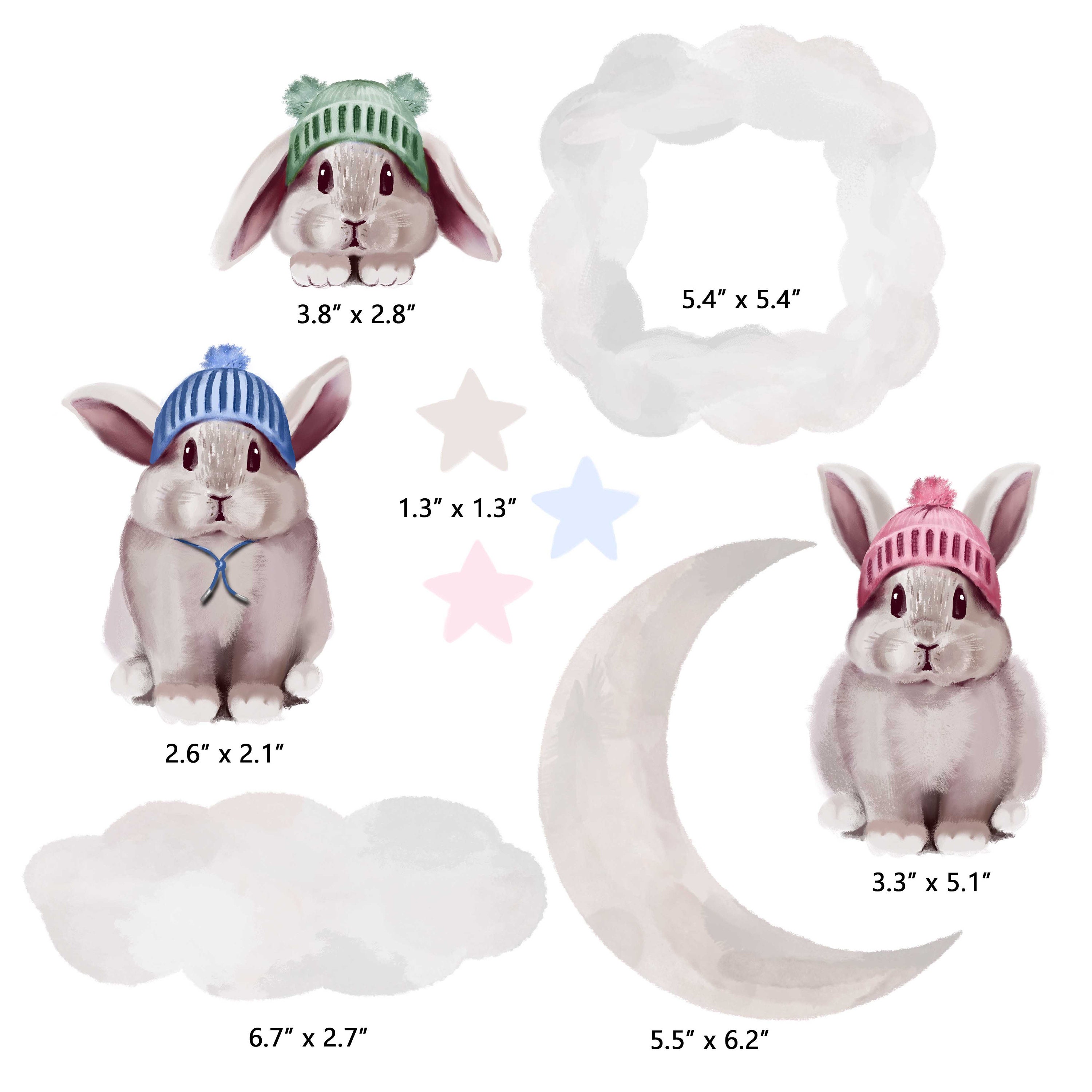 Bunny Clipart. Pastel Rabbit PNG Clipart. Clouds and Stars. Hand Drawn ...