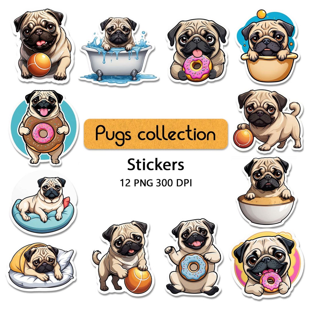 Cute Pug Clipart Digital Instant Download Cute Pug PNG Cute Pug ...