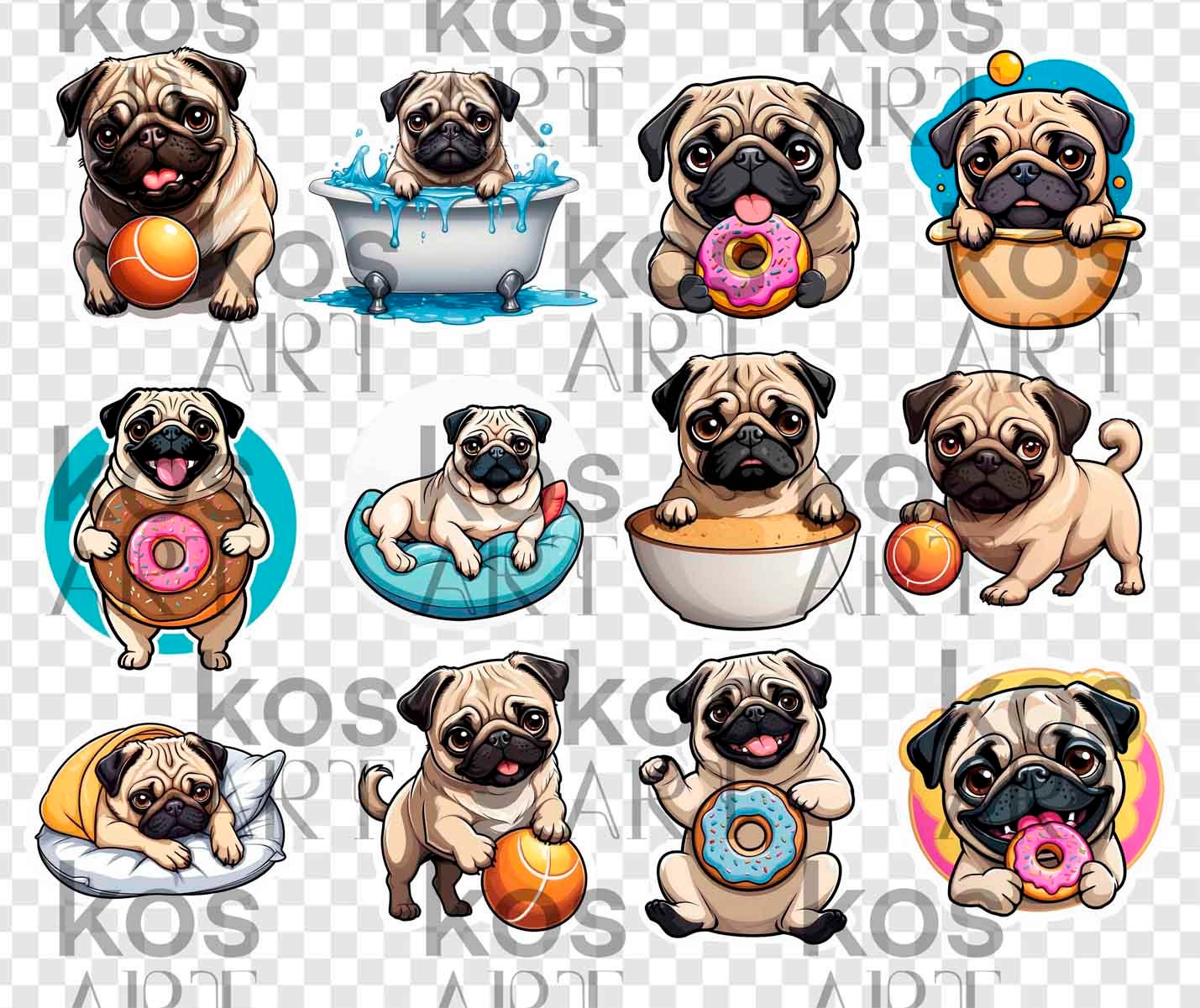 Cute Pug Clipart Digital Instant Download Cute Pug PNG Cute Pug ...