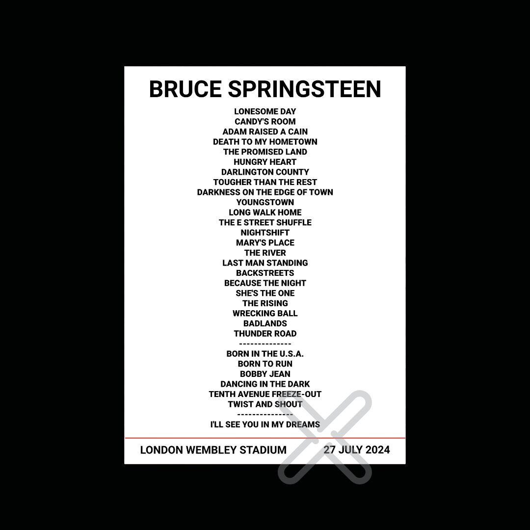 Bruce Springsteen Wembley 27 July 2024 Set List Poster - Etsy UK