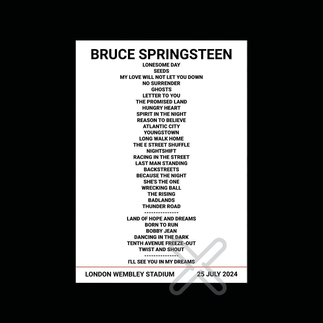 Bruce Springsteen Wembley 25 July 2024 Set List Poster - Etsy UK