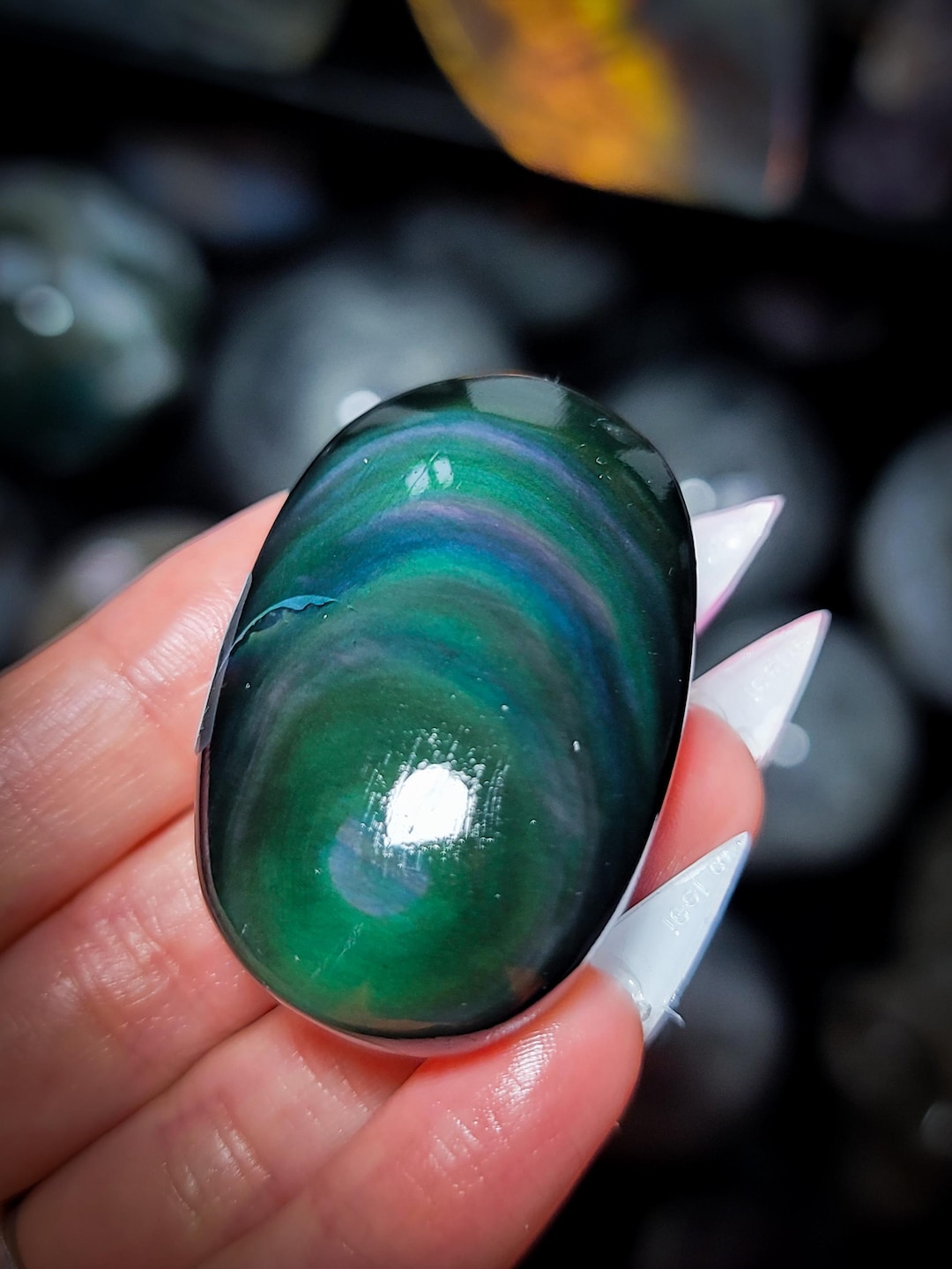 Rainbow Obsidian Palm Stone - Blue and Green Color on Both Sides (30B ...