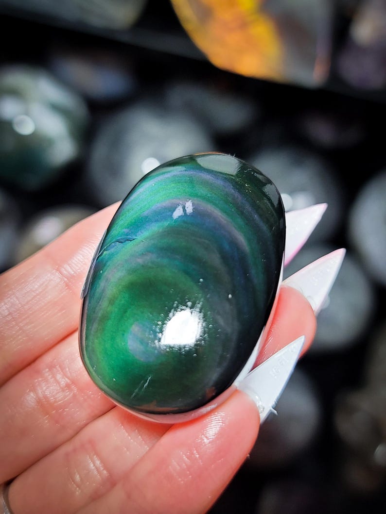 Rainbow Obsidian Palm Stone - Blue and Green Color on Both Sides (30B ...