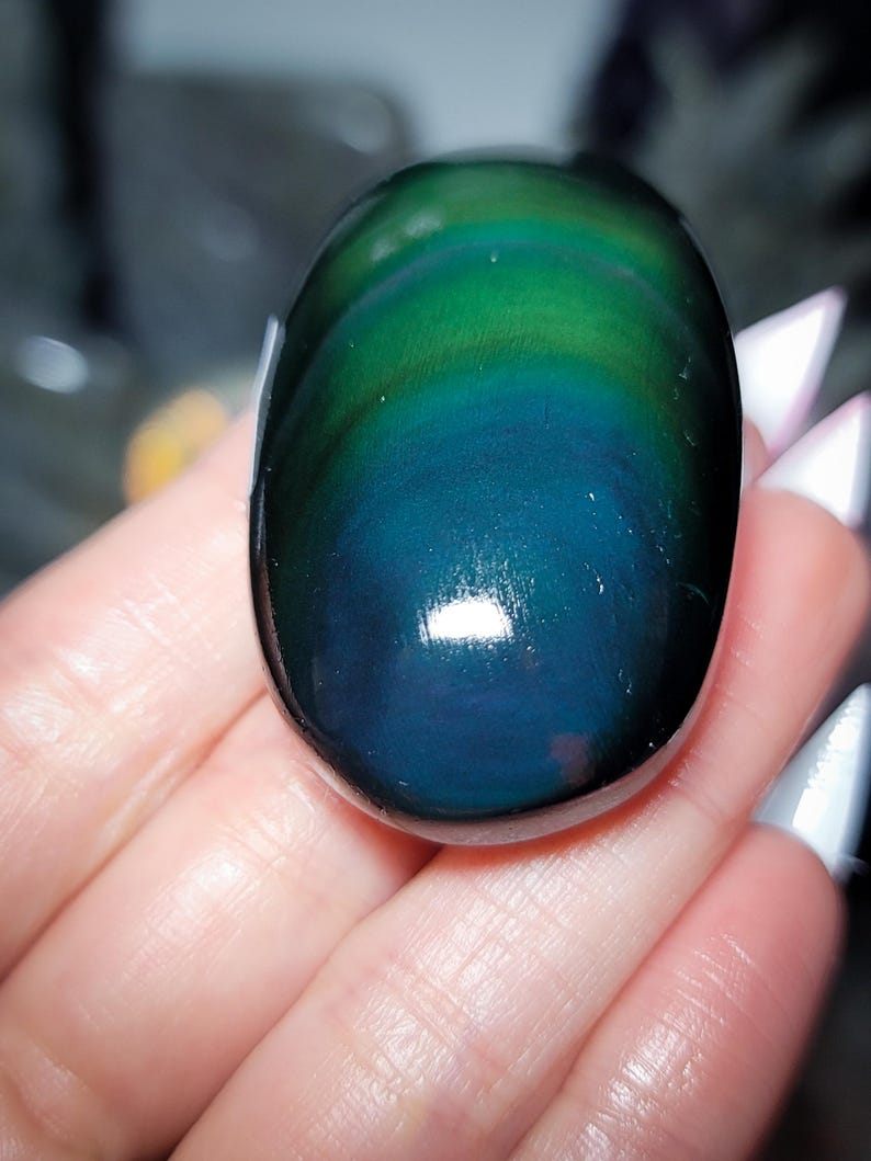 Rainbow Obsidian Palm Stone - Blue and Green Color on Both Sides (30B ...