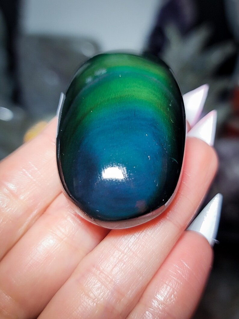 Rainbow Obsidian Palm Stone - Blue and Green Color on Both Sides (30B ...