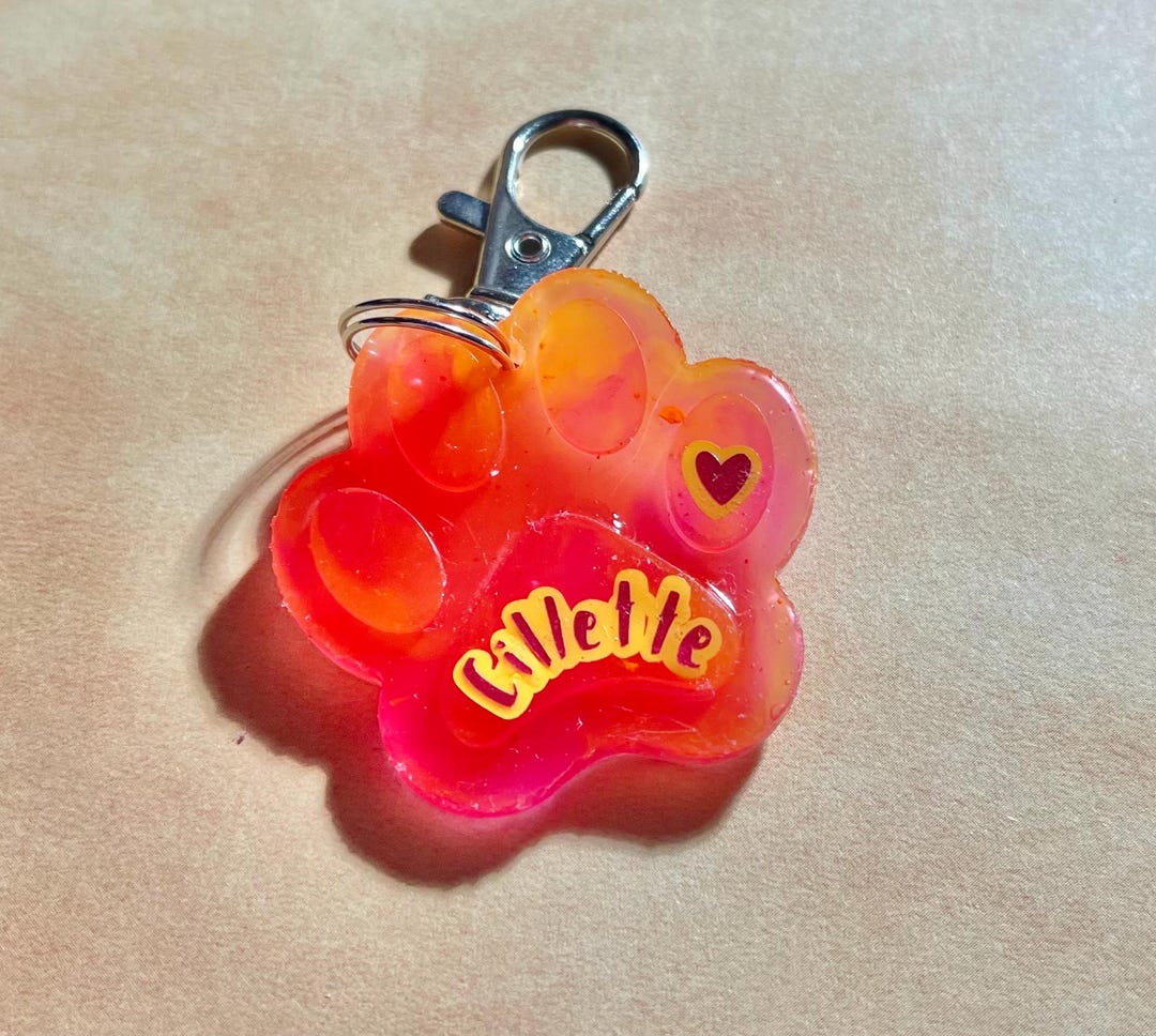 Pink and Orange Paw Print Tag - Etsy