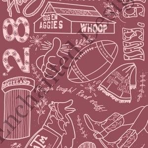 Texas A&m-doodle Art Wall Print Digital Cute Aggie - Etsy