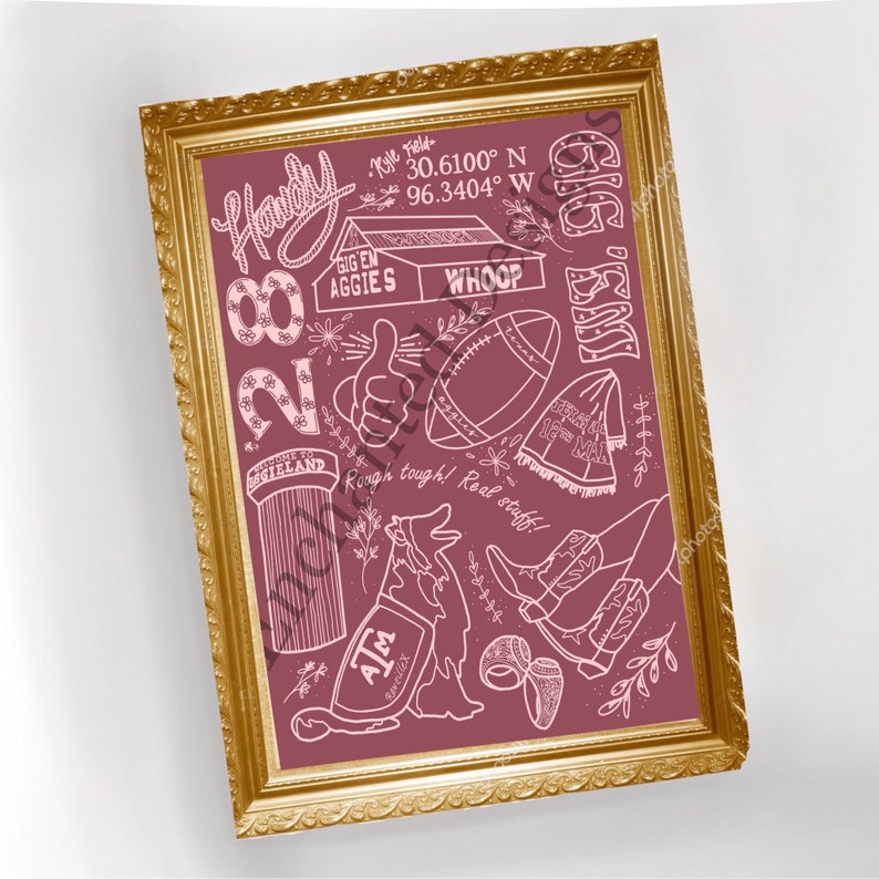 Texas A&m-doodle Art Wall Print Digital Cute Aggie - Etsy