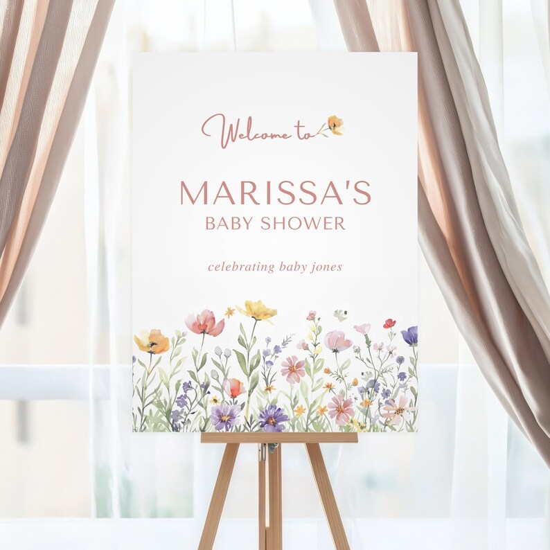 Wildflower Baby Shower Welcome Sign: Baby in Bloom Editable Canva ...