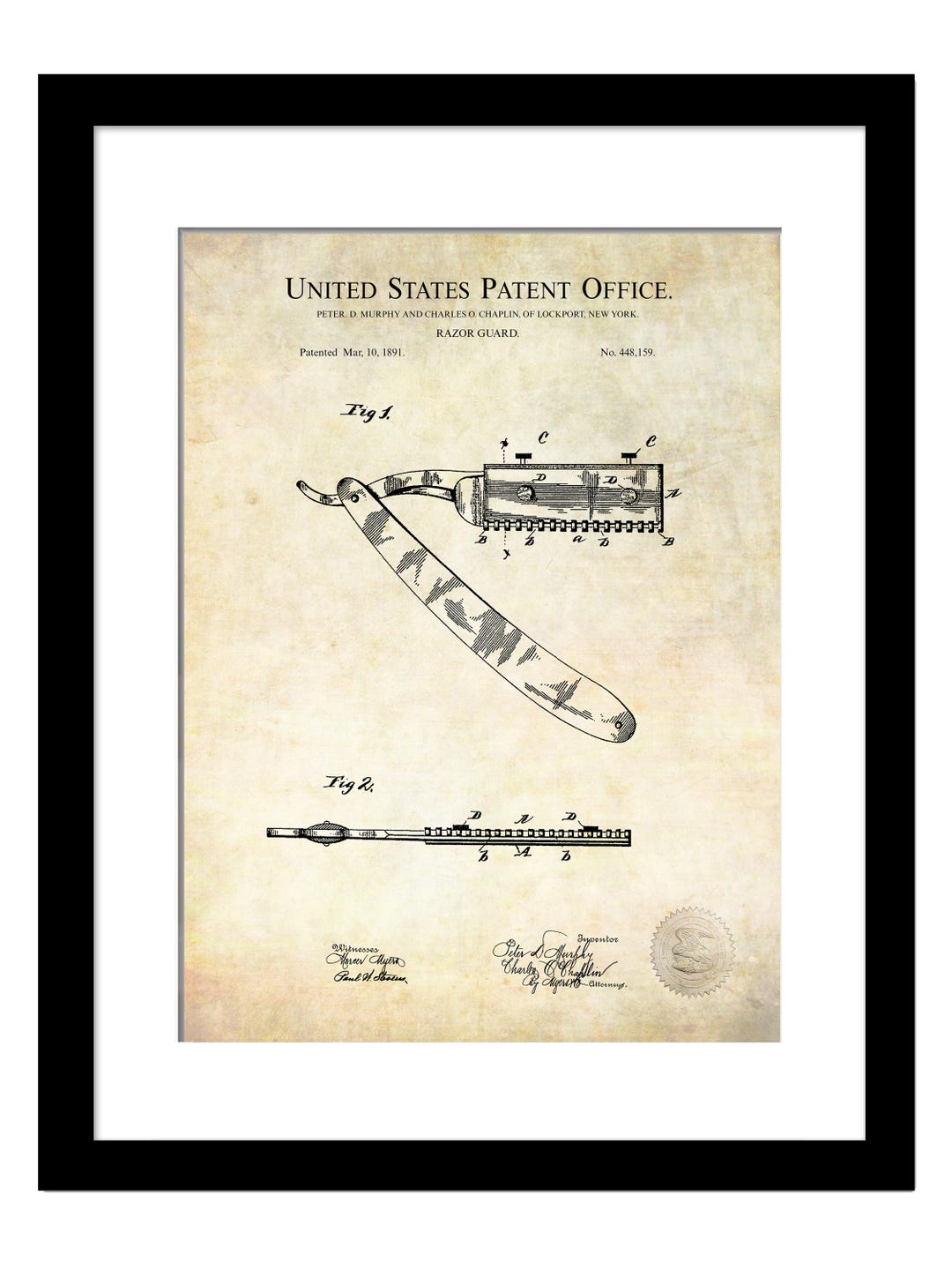 Antique Straight Razor Print | 1891 Razor Patent | Classic Grooming ...