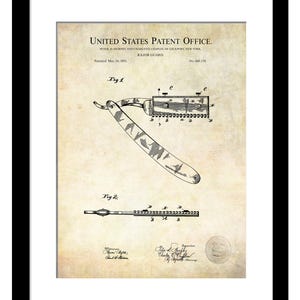 Antique Straight Razor Print | 1891 Razor Patent | Classic Grooming ...