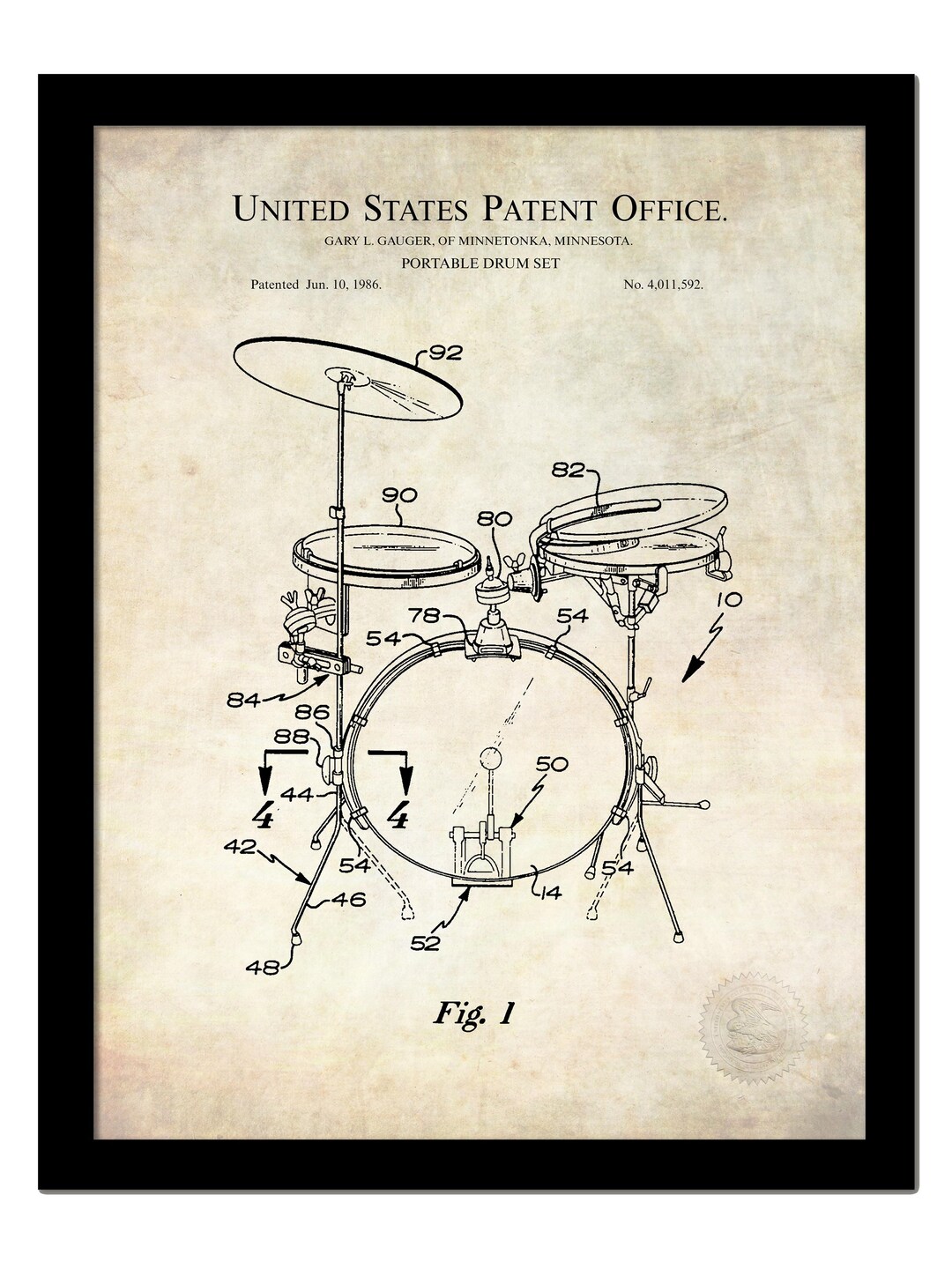 Drum Set Design Print | 1986 Drum Kit Patent | Ideal for Music Decor ...