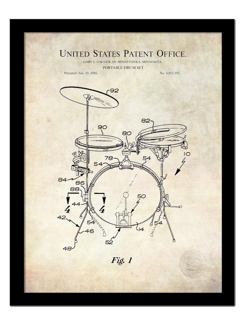 Drum Set Design Print | 1986 Drum Kit Patent | Ideal for Music Decor ...