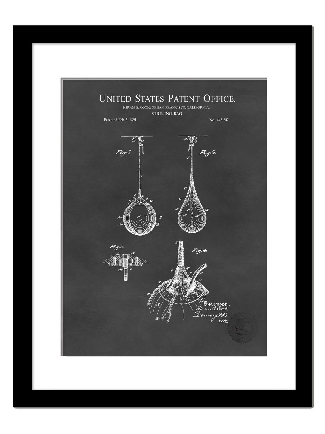 Vintage Boxing Design Print | 1891 Striking Bag Patent | Gym & Fight ...