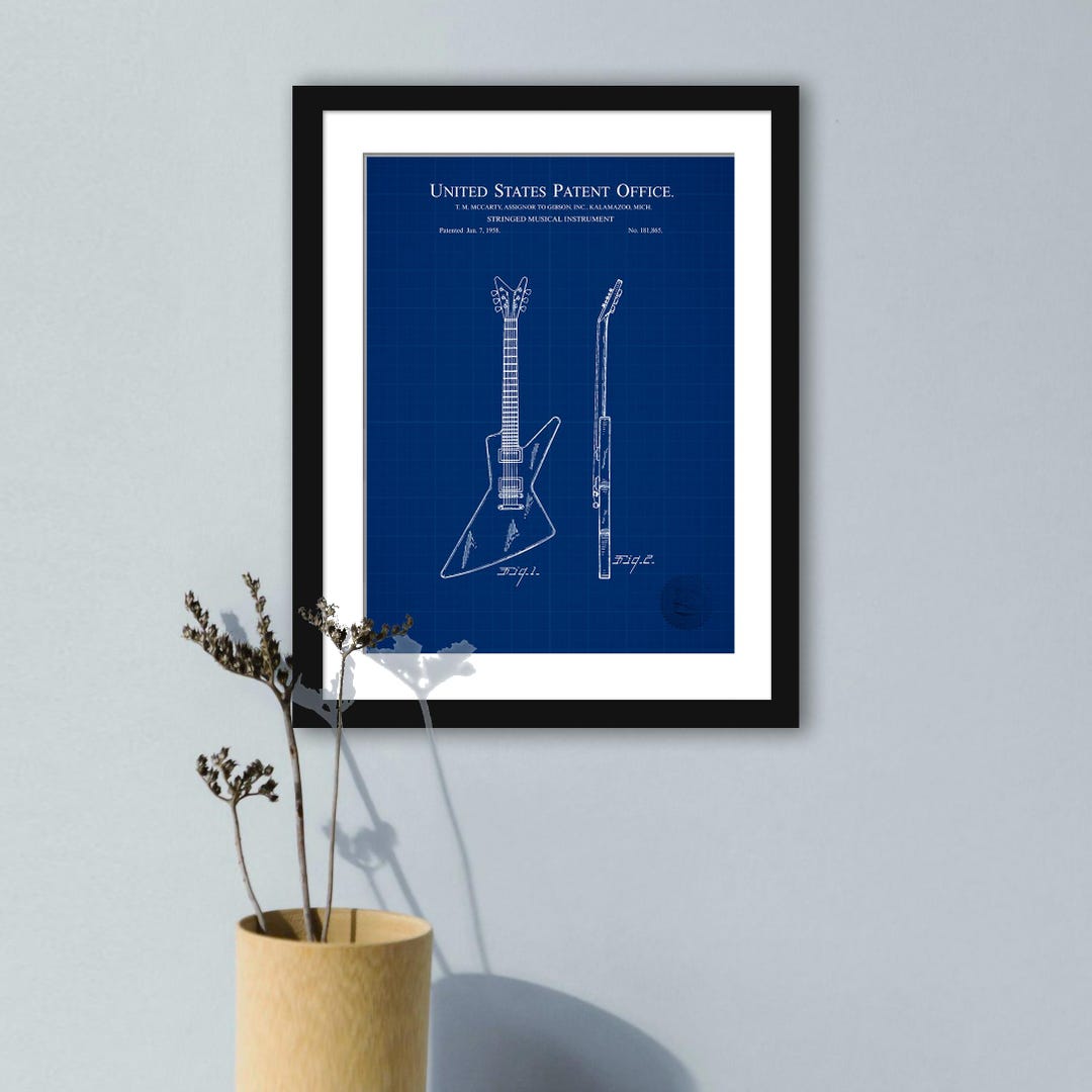 1958 Gibson Explorer Guitar Patent | Iconic Guitar Art Print | Unique ...
