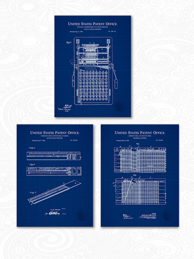 Vintage Accountant Art | Finance Patent Prints Set | Unique Office ...