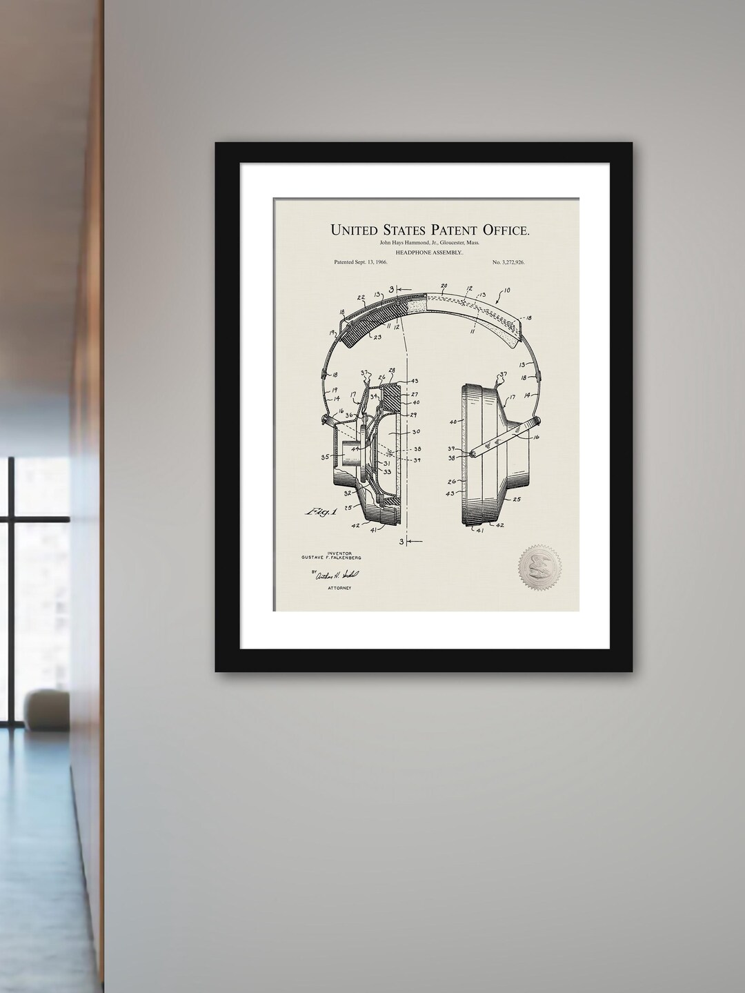 Vintage DJ Decor | 1966 Headphone Assembly Patent | Unique Retro Wall ...