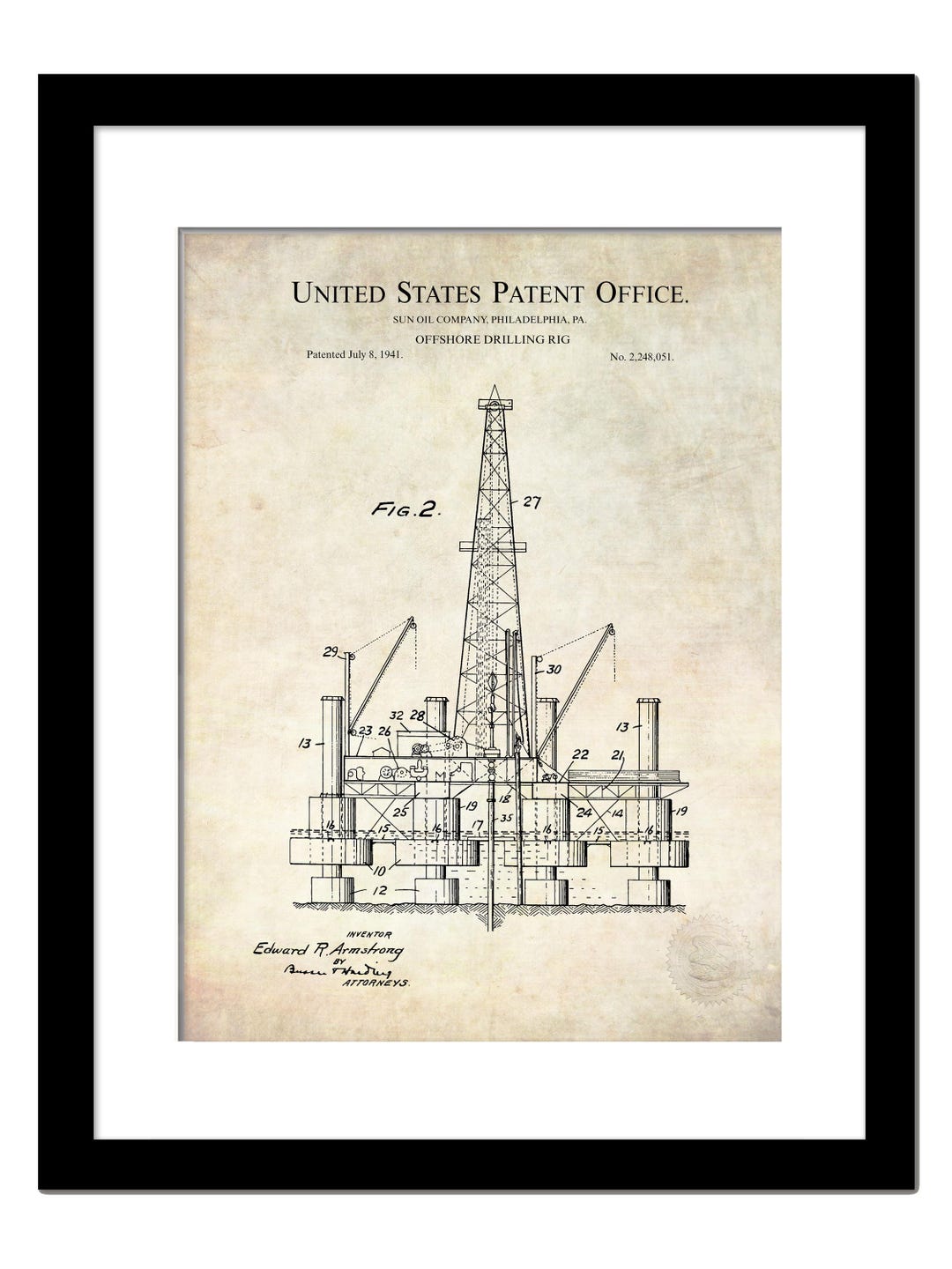Oil Rig Design | 1941 Offshore Drilling Rig Patent by Sun Oil Company ...