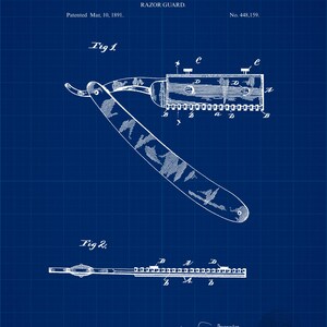 Antique Straight Razor Print | 1891 Razor Patent | Classic Grooming ...