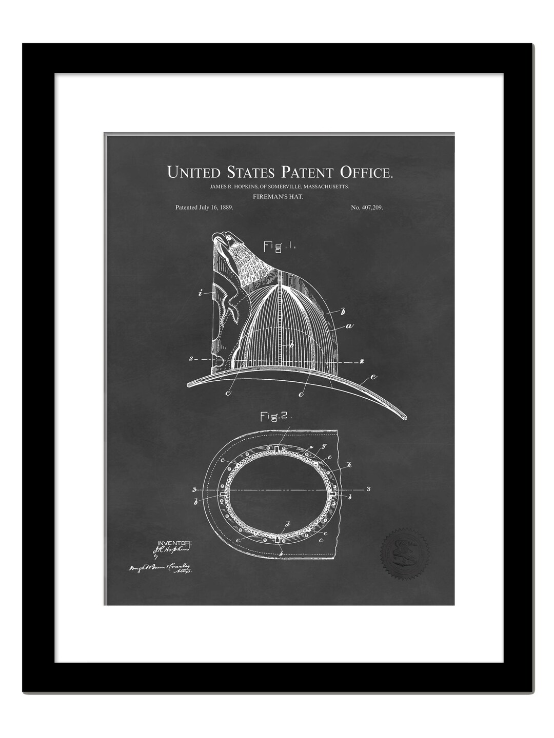 Antique Fireman's Decor | 1889 Firefighter Helmet Patent | Firefighter ...
