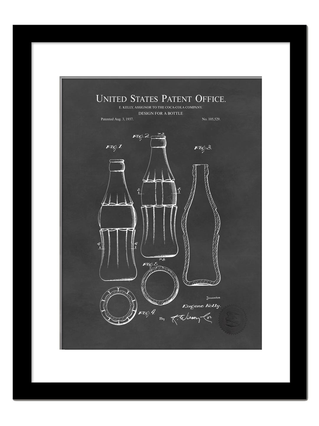 Coca-cola Bottle Design | Print of 1937 Bottle Patent | Cafe Wall Art ...