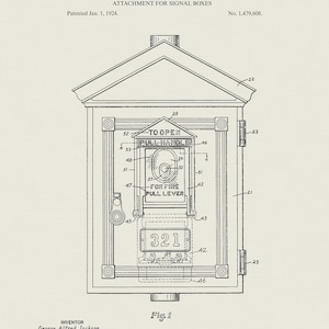 Antique Fire Alarm Box | 1924 Signal Box Patent | Firefighter Wall Art ...