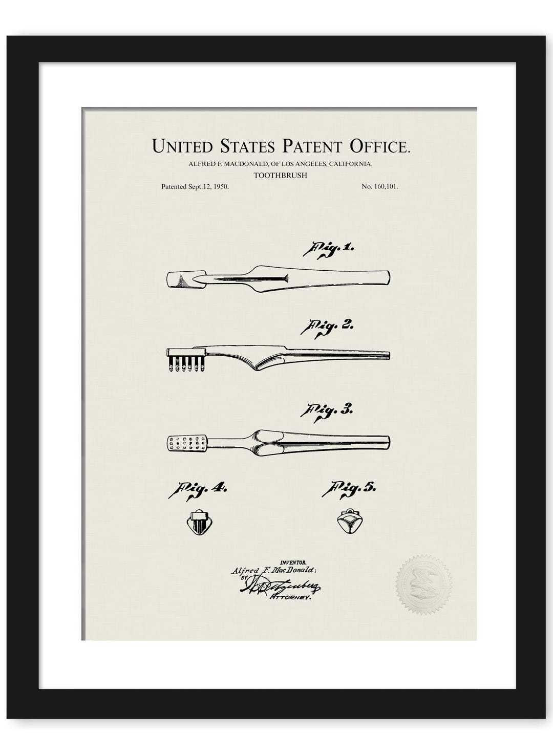 Classic Bathroom Decor | 1950 Toothbrush Patent | Unique Dental Care ...
