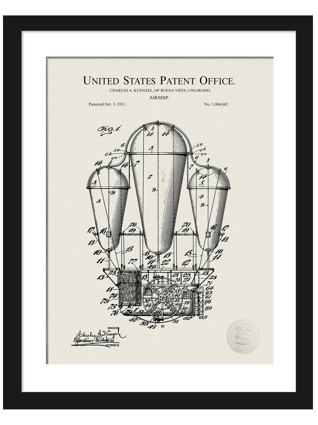 Vintage Airship Art | 1911 Early Airship Design Patent | Gift for ...