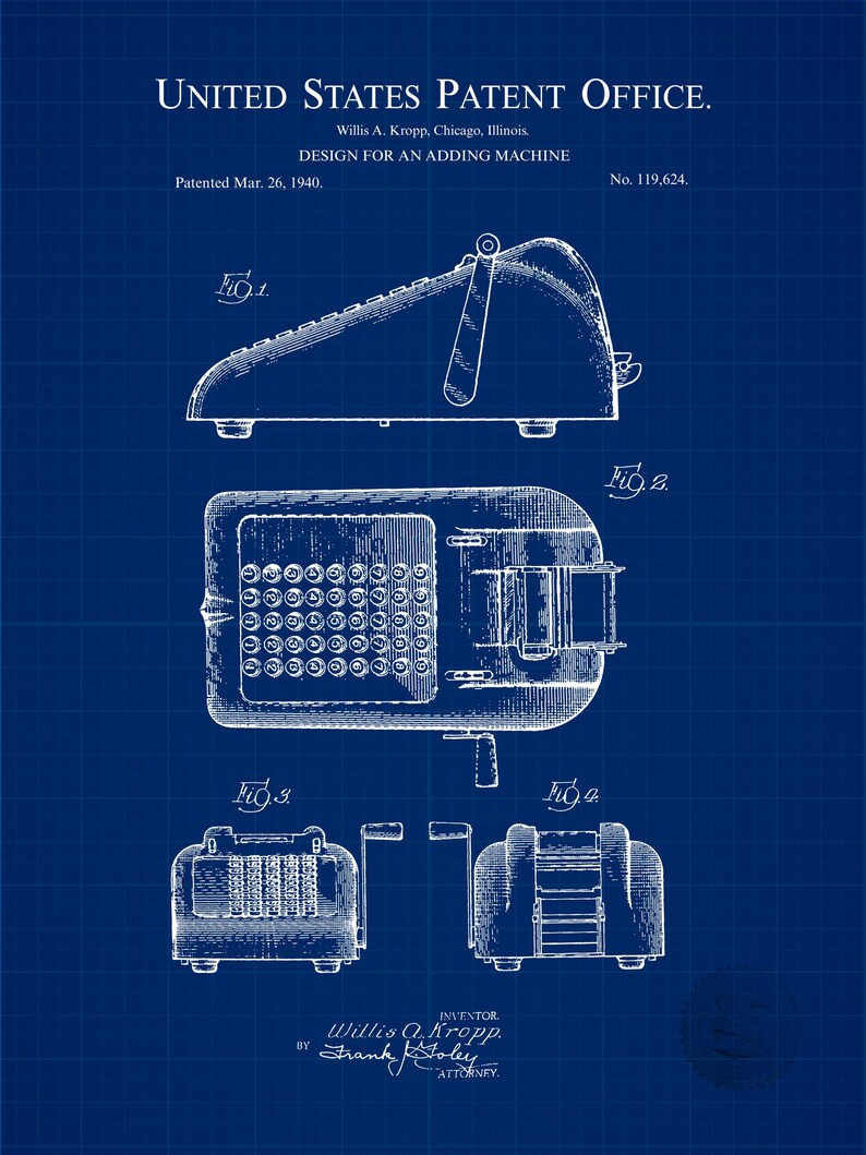Vintage Adding Machine Patent | 1940 Office Decor Print | Accountant ...