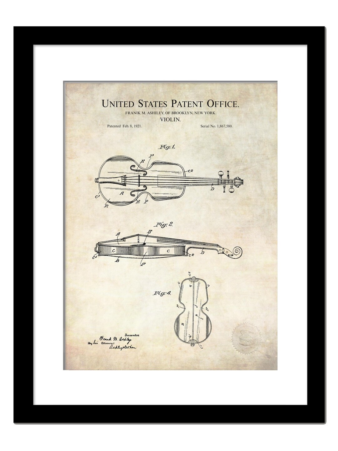 Vintage Violin Art | 1921 Violin Design Patent | Unique Music Decor ...