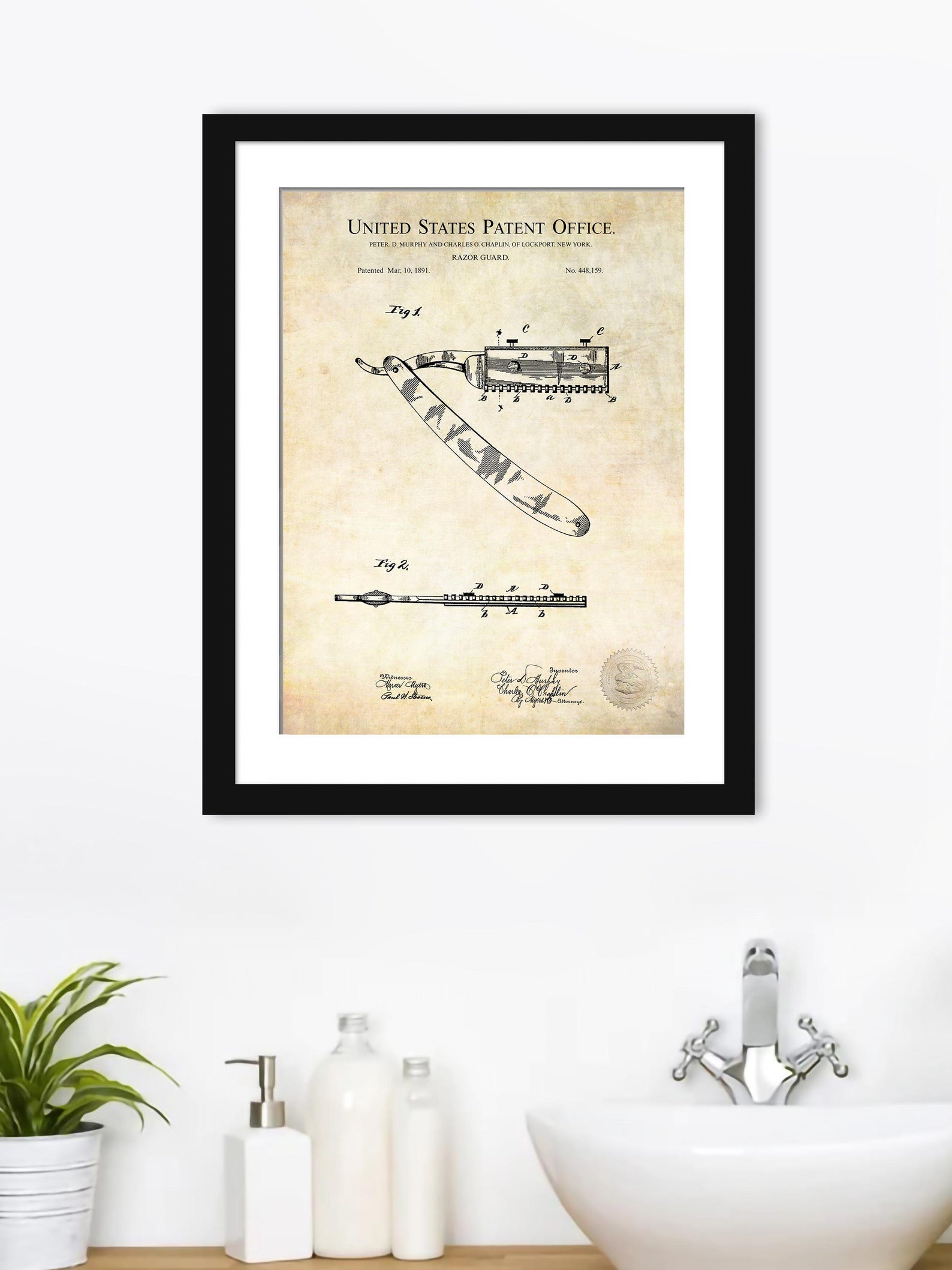 Antique Straight Razor Print | 1891 Razor Patent | Classic Grooming ...