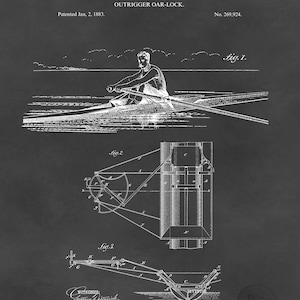 Vintage Rowing Decor | 1883 Outrigger Oar-lock Patent | Unique Gift for ...