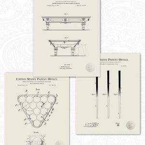 Vintage Billiard Decor | 1873-1879 Pool Table, Cue, Rack Patents | Game ...