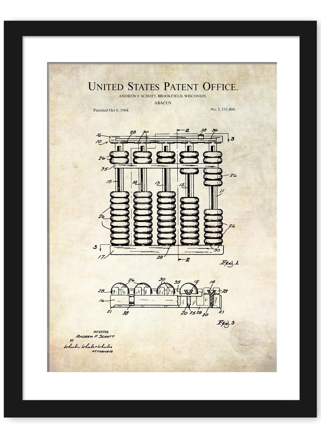 Vintage Abacus Print | 1964 Counting Tool Patent | Educational Math ...