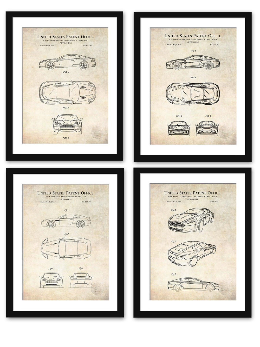 Classic Car Decor | Prints of Aston Martin Patents 2005-2010 | Set of ...