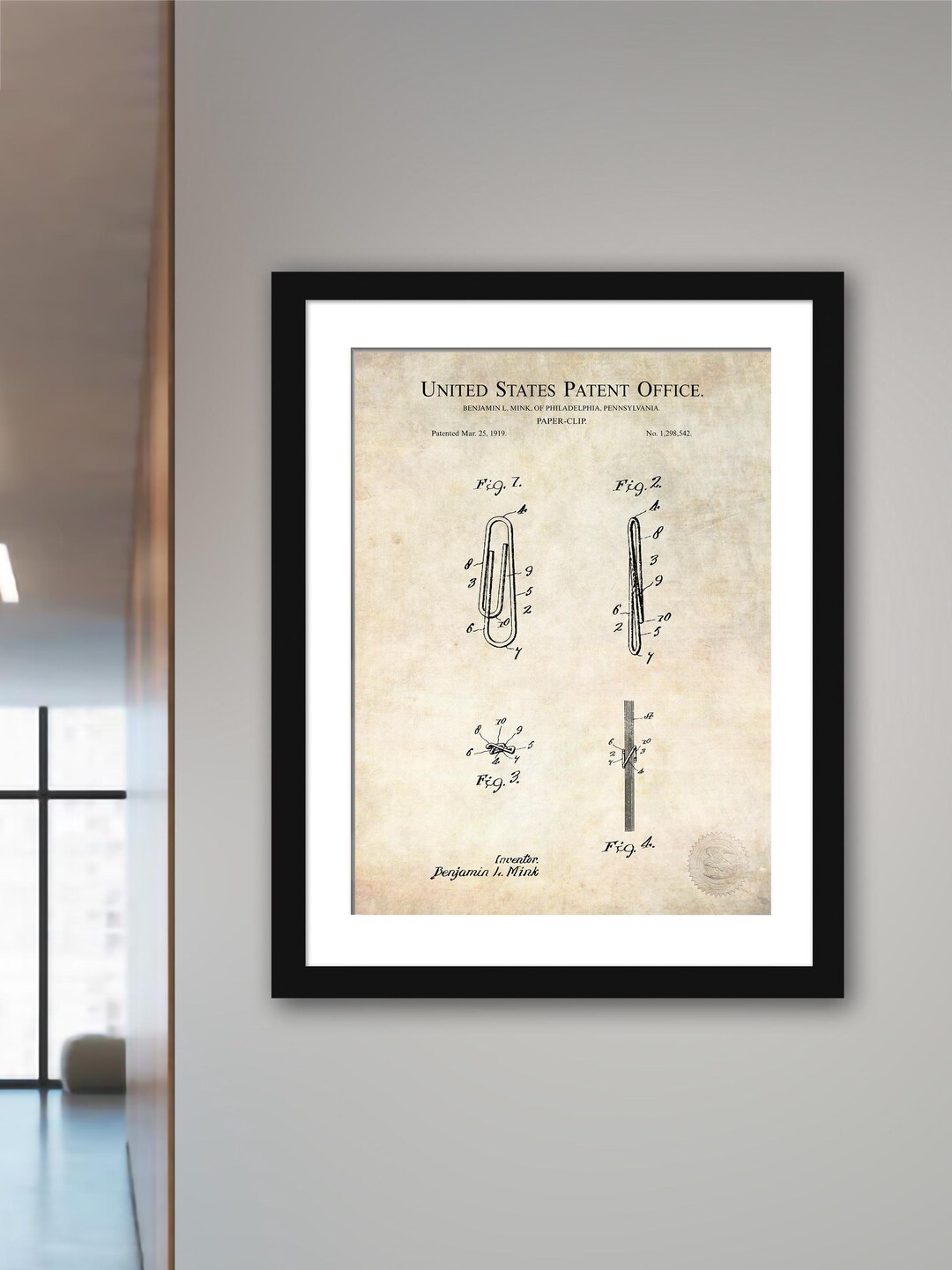 Classic Office Decor | 1919 Paper Clip Patent | Gift for Office Workers ...