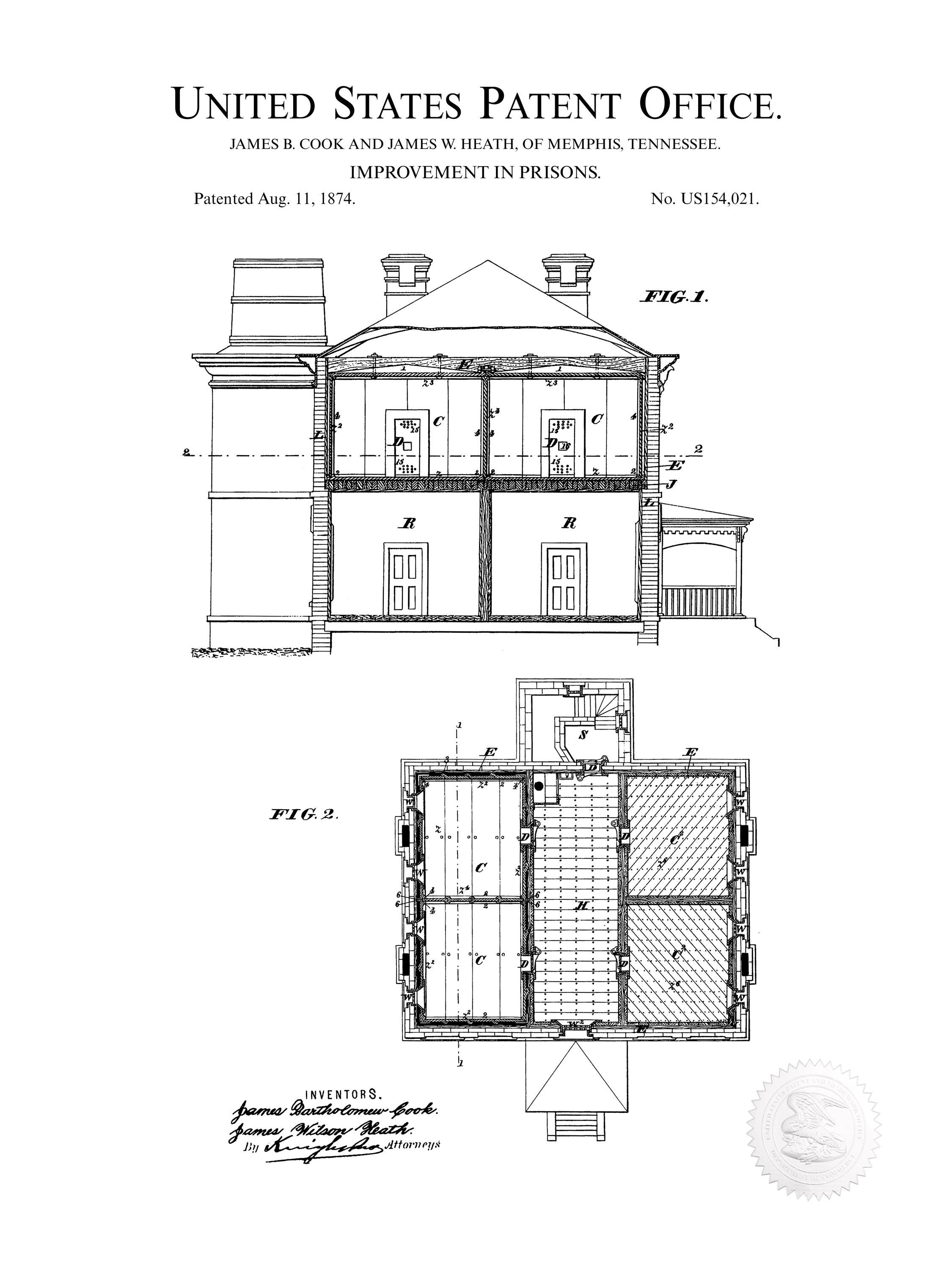 Early Prison Design | 1874 Prison Cell Patent | Historic Prints ...