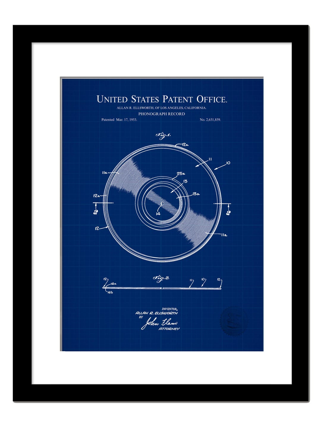Vintage Phonograph Record Print | 1953 Vinyl Disc Patent | Classic ...